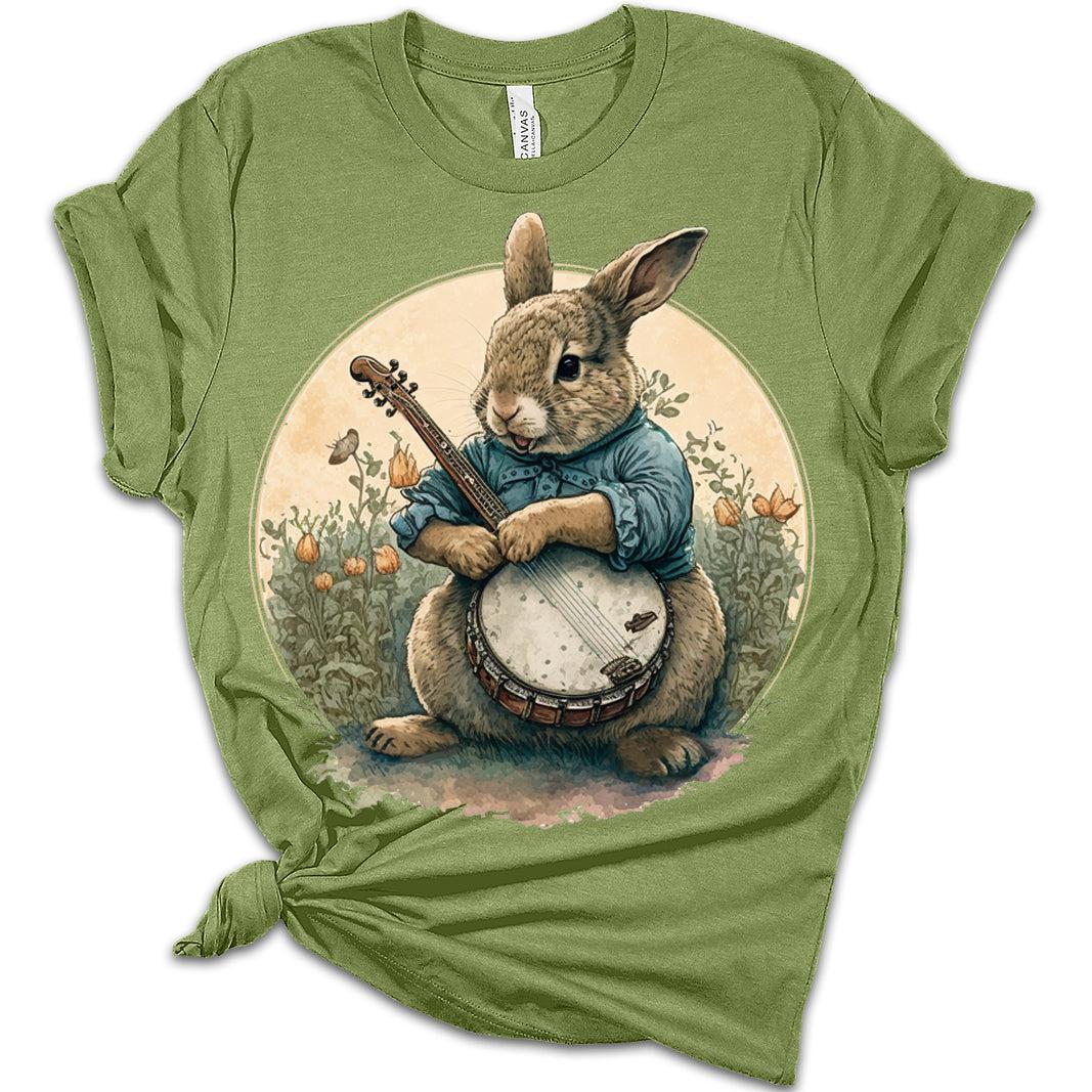 Womens Easter Bunny Shirt Rabbit Playing Banjo T Shirts Cottagecore Cl ...